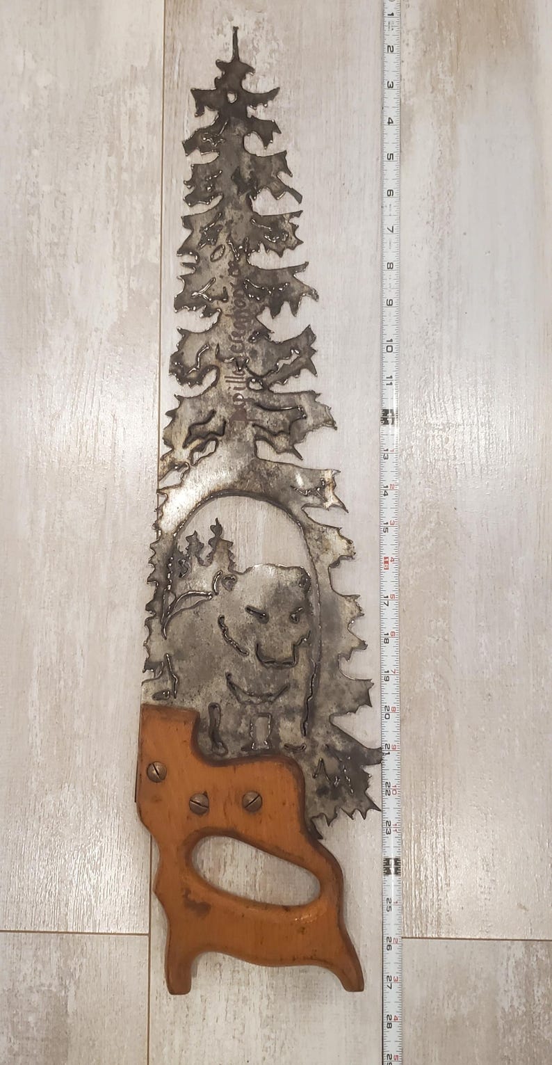 Bear & Pine Tree Vintage Saw Art, Home Cabin Decor Unisex Gift Hand Cut ...