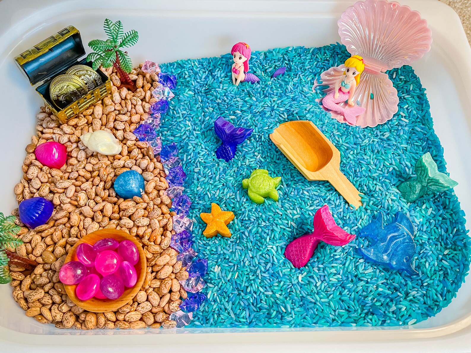 Mermaid Sensory Bin, Mermaid Sensory, Taste Safe, Montessori, Mermaid ...