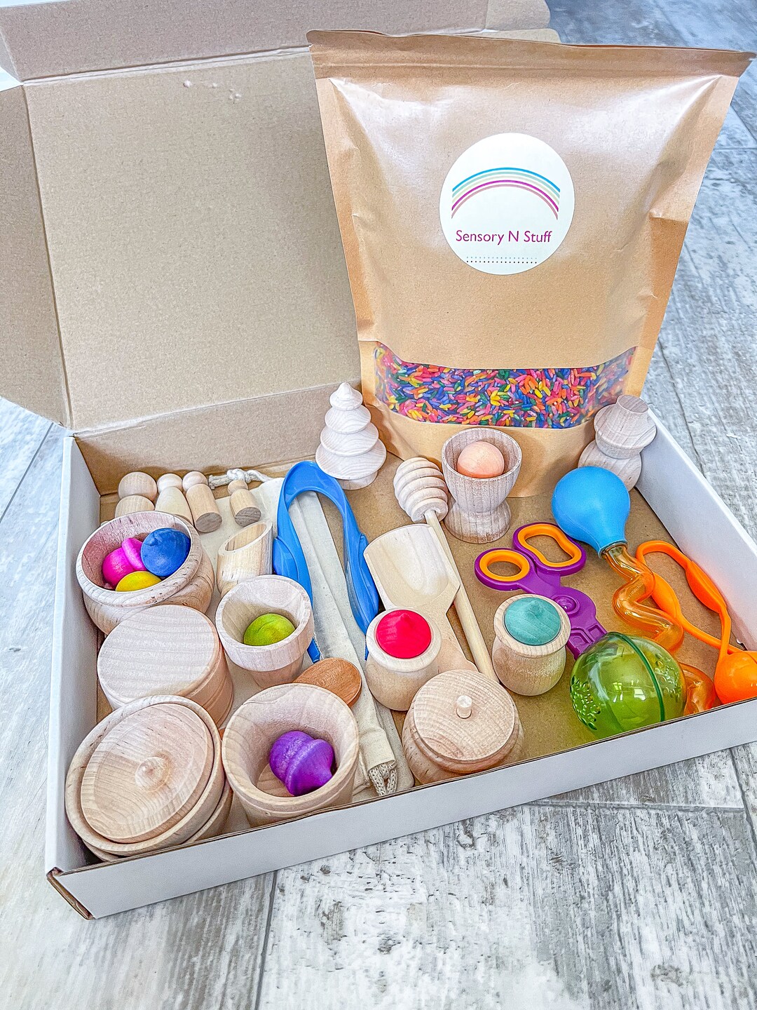 FULL Large Sensory Starter Set, Large Wooden Sensory Bin Tools ...