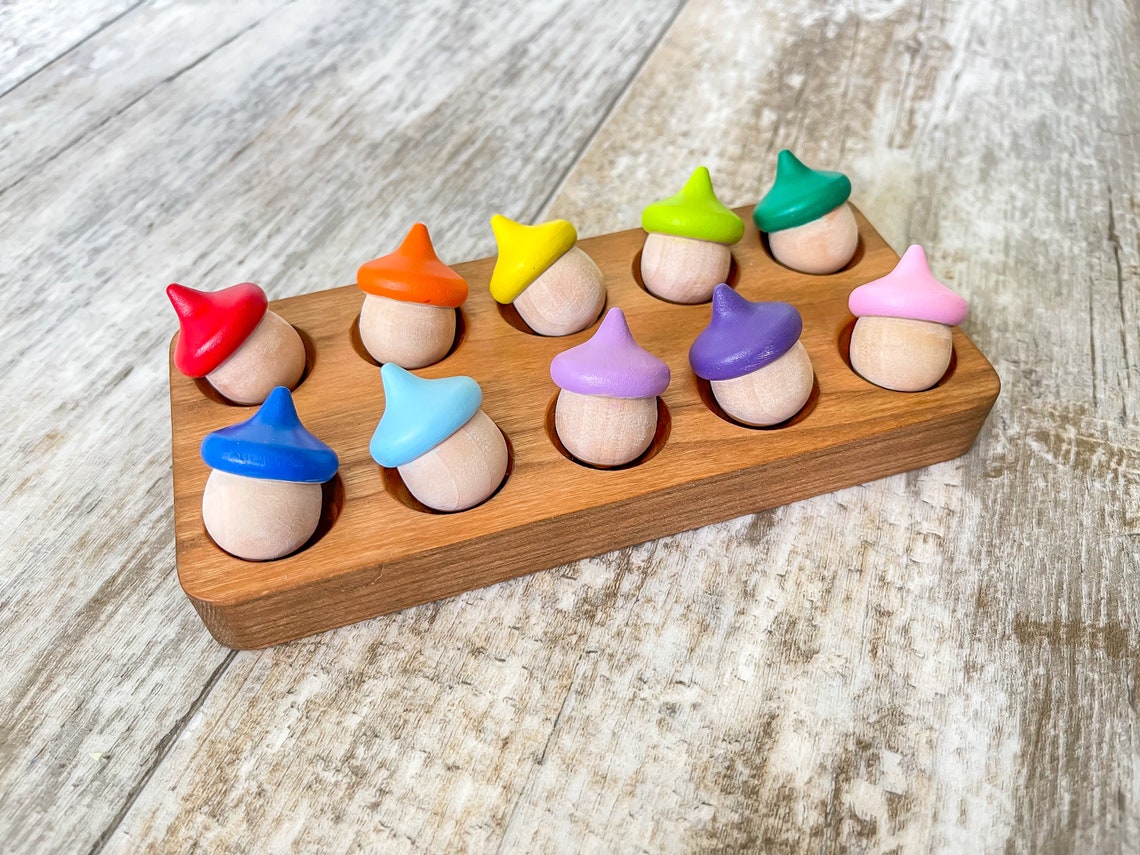 Set of 10 Rainbow Wooden Acorns Wooden Acorns Sensory Bin - Etsy
