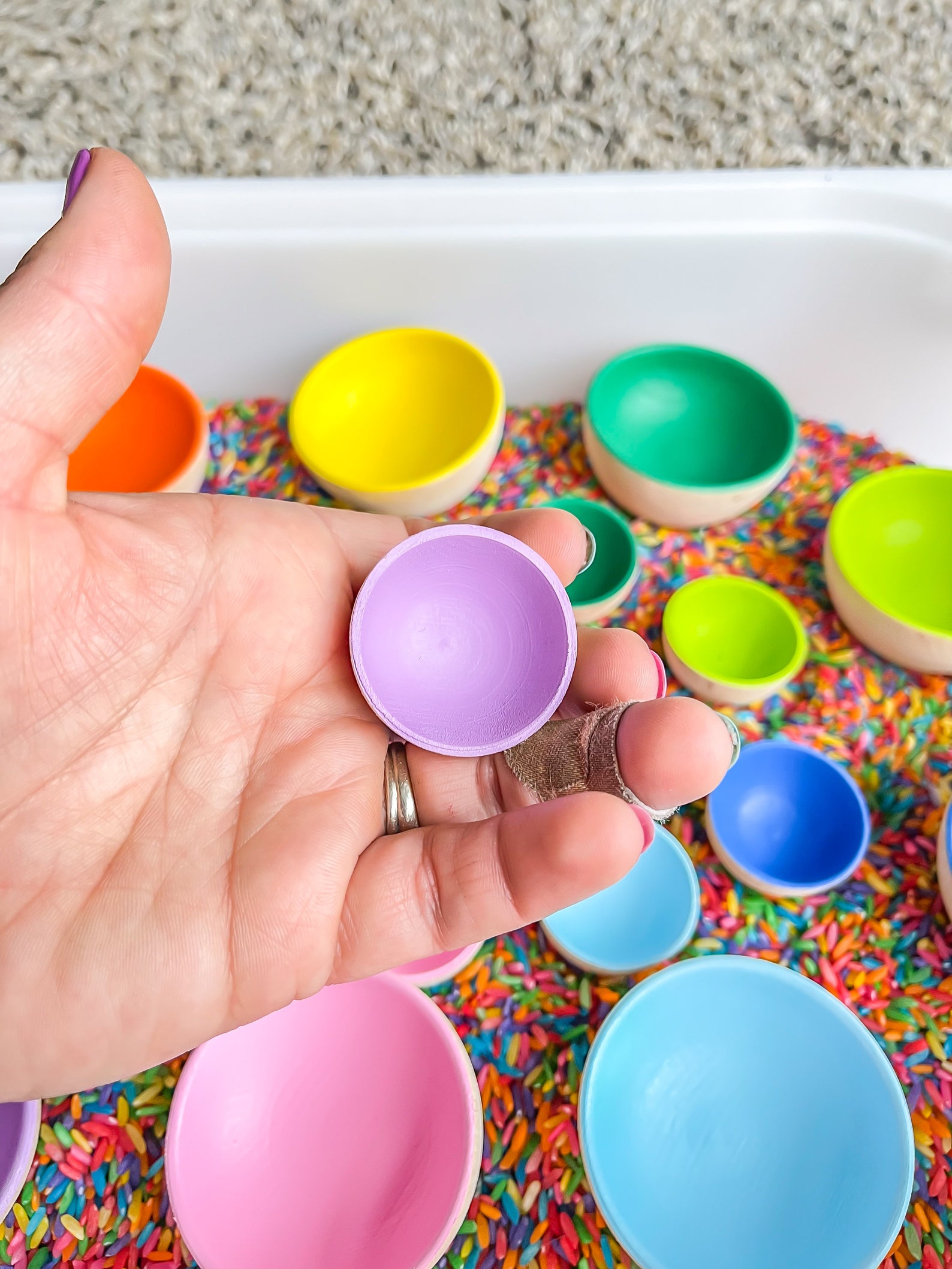 Set of 10 Rainbow Wooden Bowls, Wooden Bowls, Sensory Bin Bowls ...