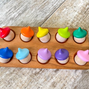 Set of 10 Rainbow Wooden Acorns, Wooden Acorns, Sensory Bin Acorns ...