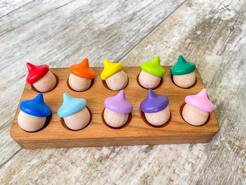 Set of 10 Rainbow Wooden Acorns Wooden Acorns Sensory Bin - Etsy