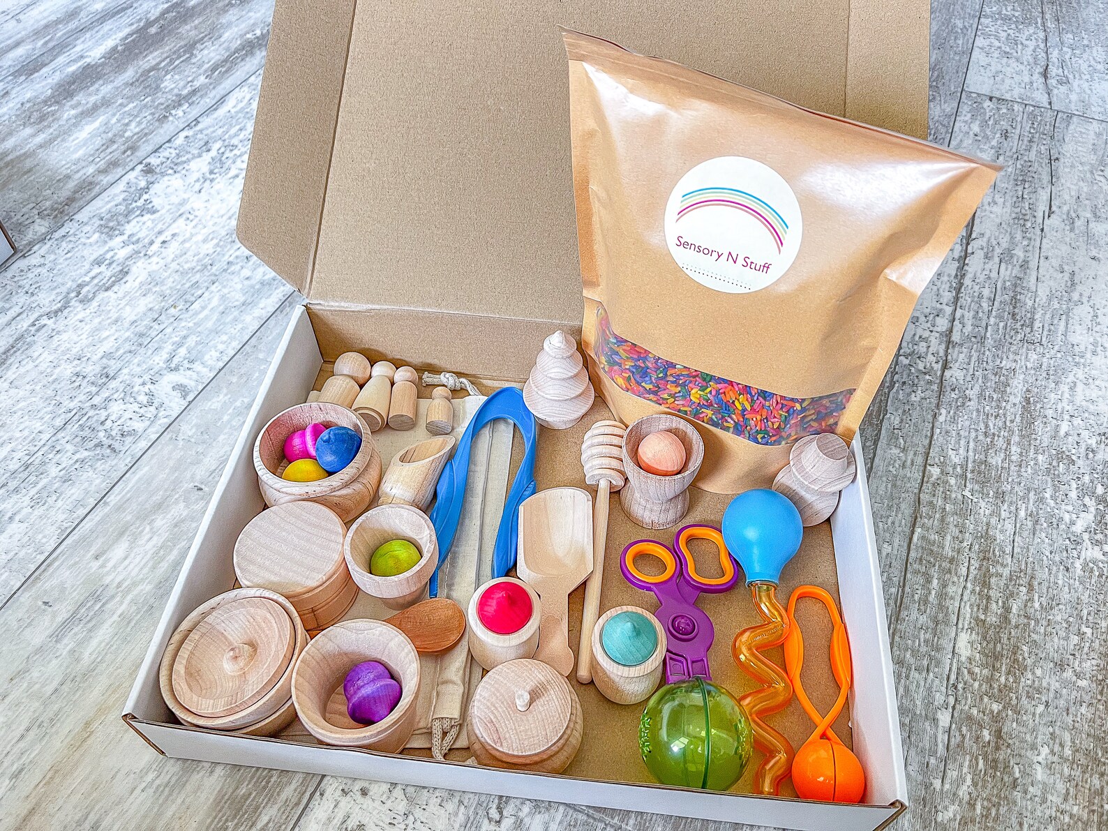 FULL Large Sensory Starter Set, Large Wooden Sensory Bin Tools ...