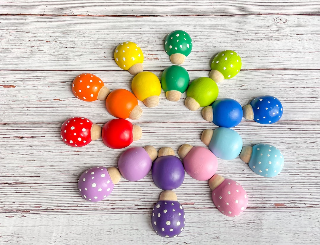 Set of 10 Rainbow Wooden Ladybugs, Wooden Ladybugs, Sensory Bin Bugs ...