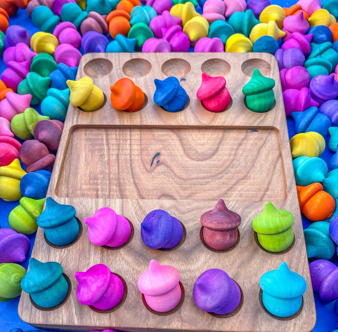 15 Colored Wooden Acorns, Sensory Tools, Sensory Bin Tools, Montessori ...