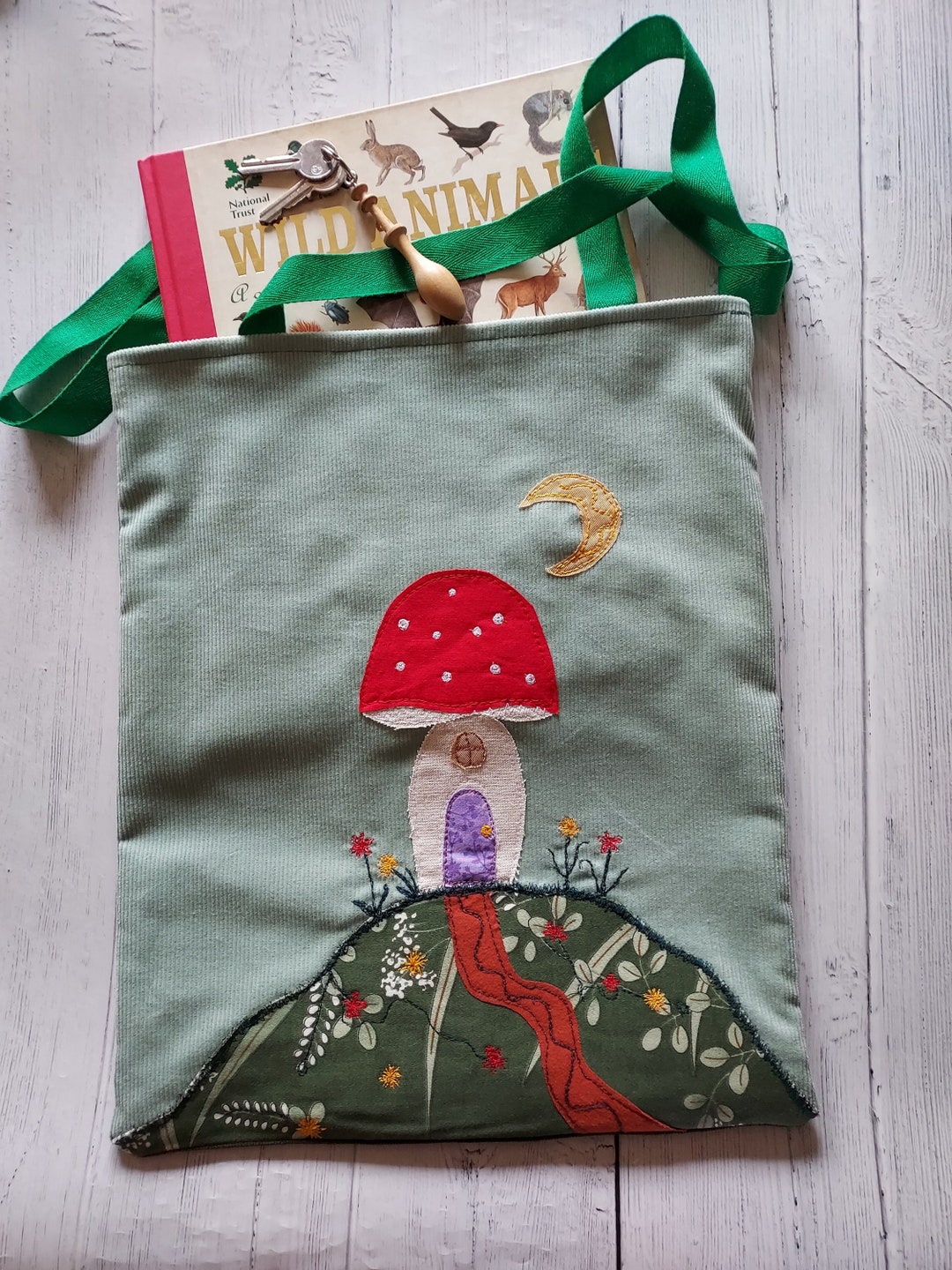 Toadstool Corduroy Tote Bag: Handmade Mushroom Applique - Etsy
