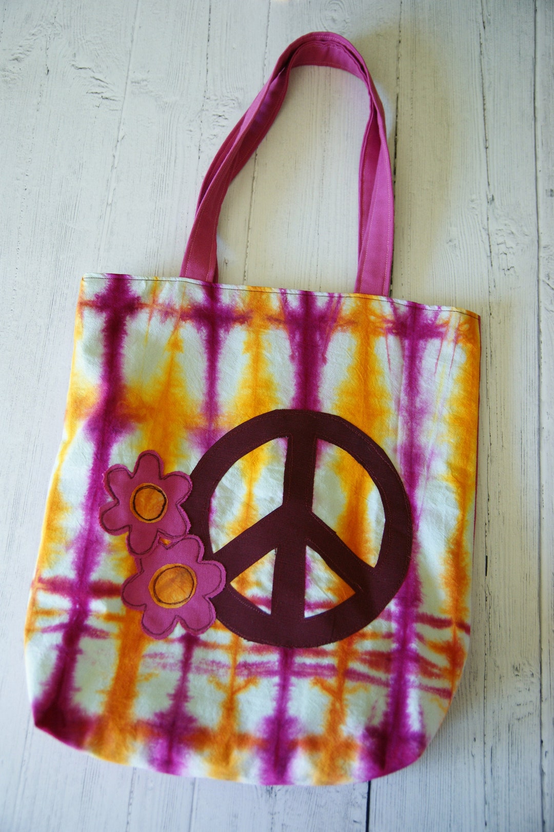 Handmade Tie Dye Peace Sign Tote Bag: Hippie 1960s Style - Etsy