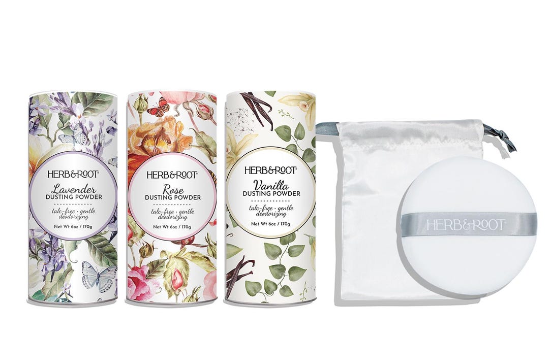 Natural Talc-free Body Powder Set of 3 With Large Powder Puff- Vanilla ...