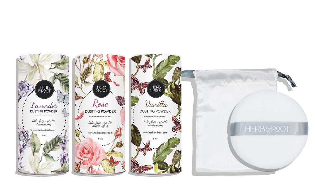 Natural Talc-free Body Powder Set of 3 With Large Powder Puff- Vanilla ...