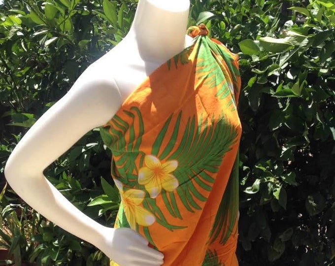 Hawaiian Orange Floral Print Sarong. Beach Wear, Luau. Full Length ...