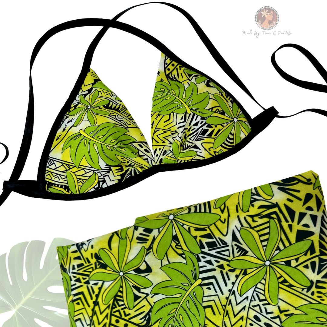 Tahitian Tribal Motif Print SET Pareu With Matching Cross-back Bra Top ...