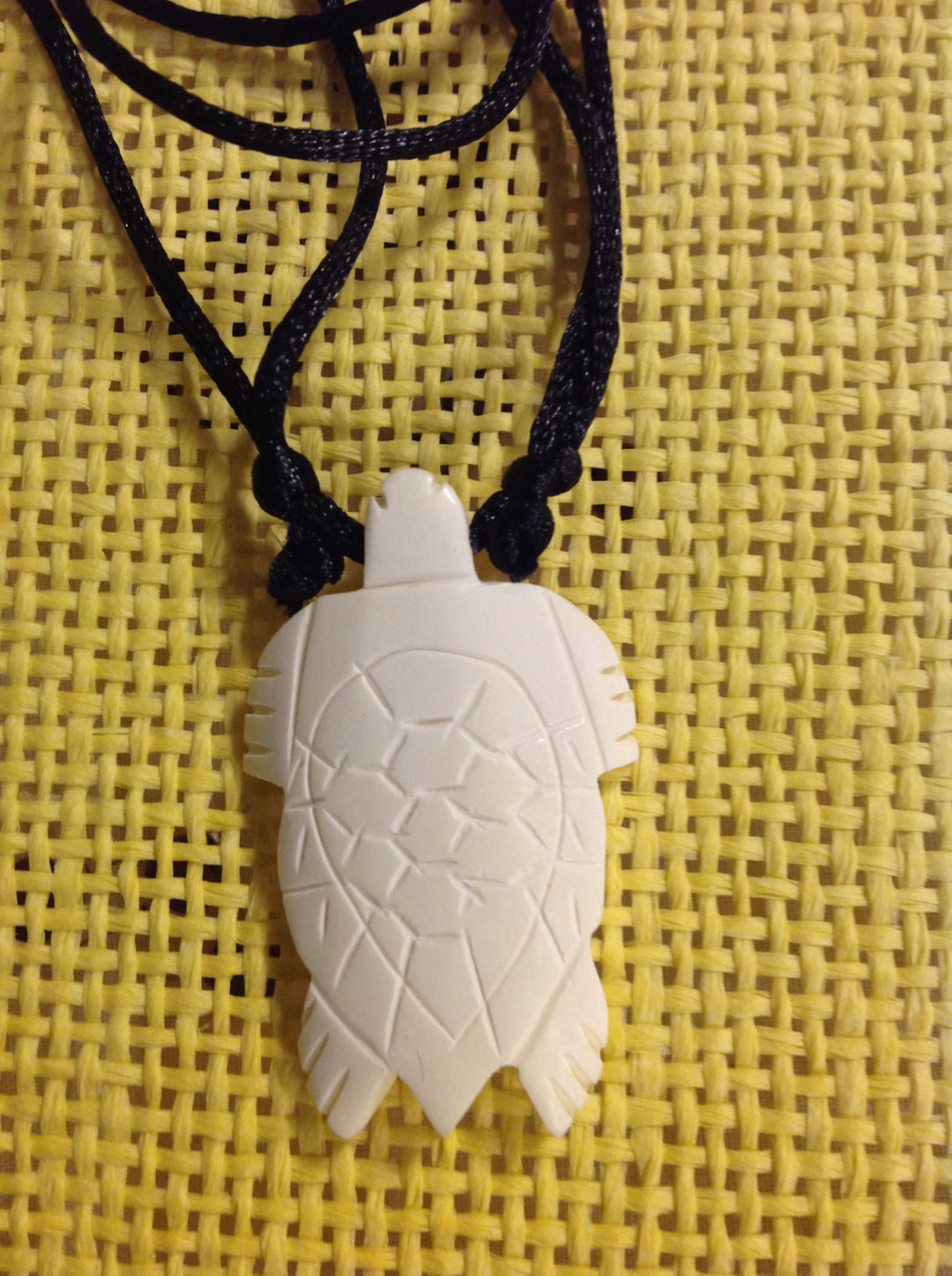 Medium Carved Turtle Design Necklace... White Buffalo Bone Necklace or ...