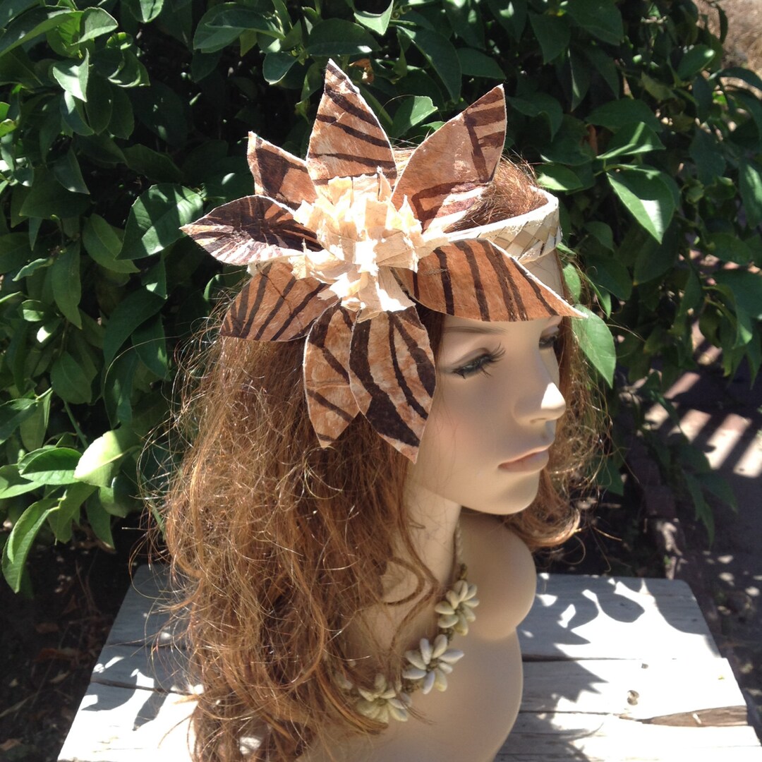 Handmade Tapa Cloth Flower Headpiece – Braided Palm Leaf, Cook Islands ...
