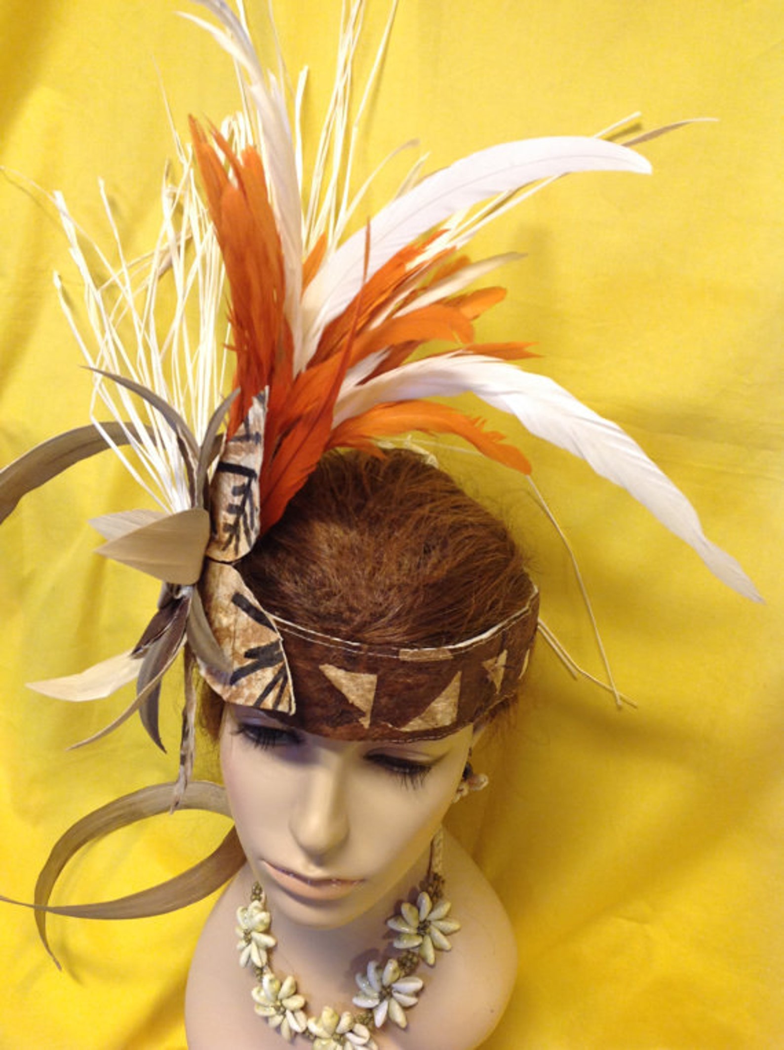 Tahitian and Cook Island Costume Headpiece..authentic Tapa Cloth and ...