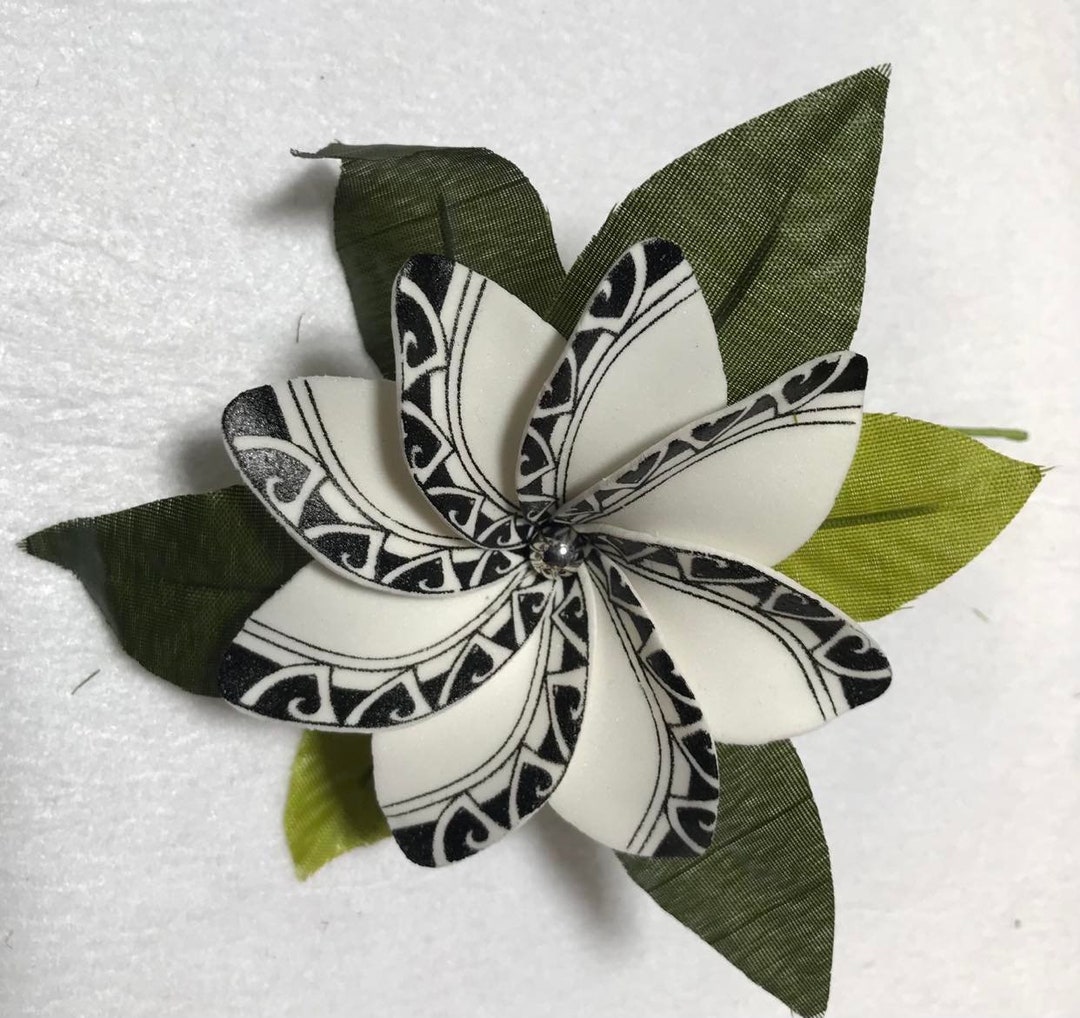 Tribal Tiare Flower With Green Leaves. Assorted Color. Hawaiian Flower ...