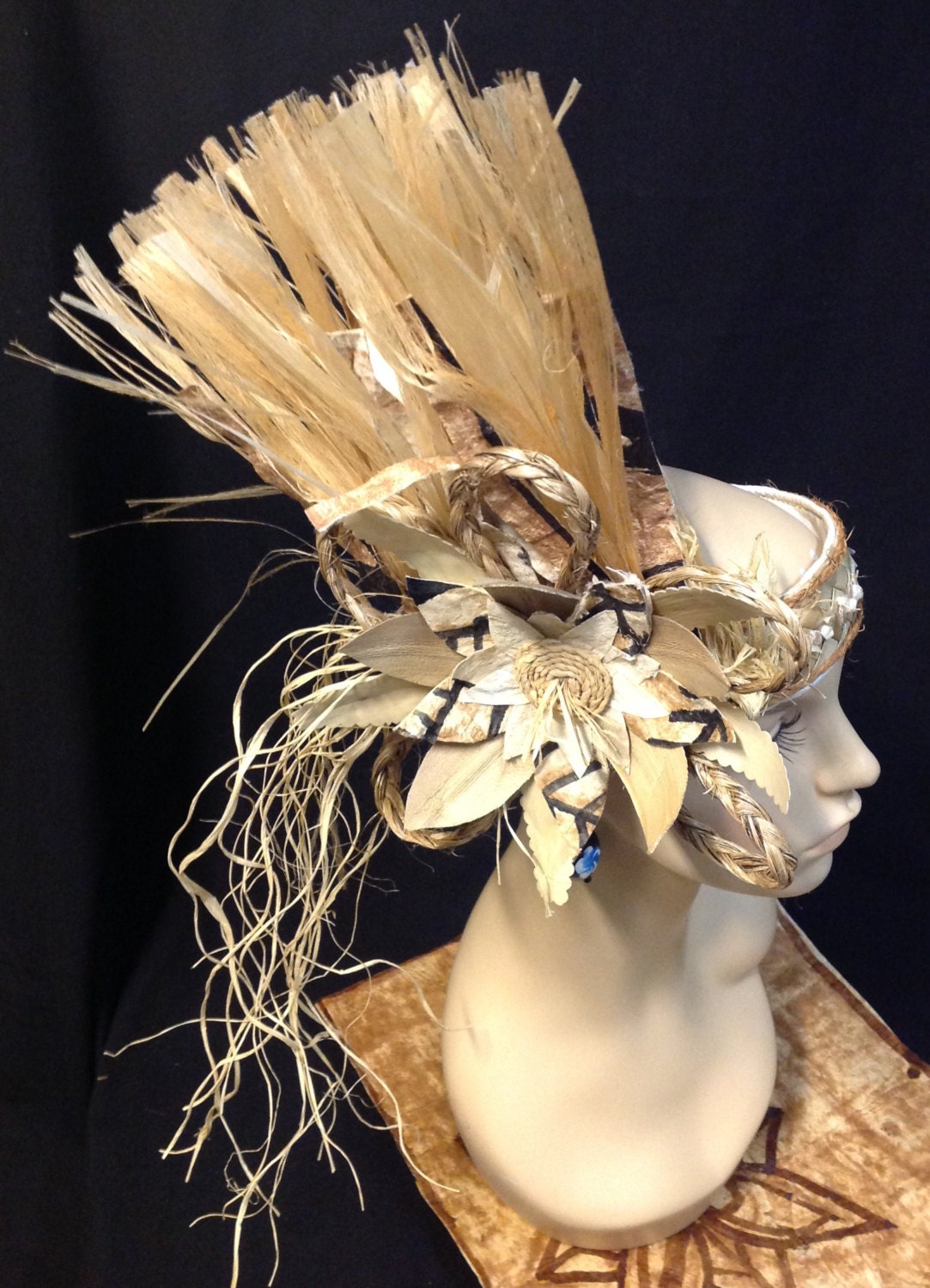 Authentic Tapa Cloth & Hau or Fau Bark, Weaved Lauhala Headpiece ...