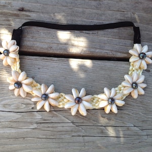 Polynesian Style Cowrie Shell and Black Fresh Water Pearls Headband ...