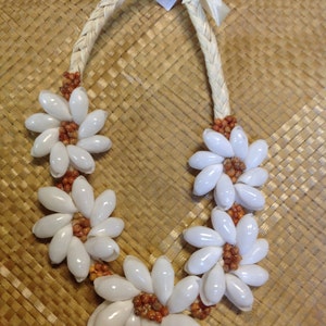 White Bubble Shells and Mongo Shells on Raffia Necklace ...
