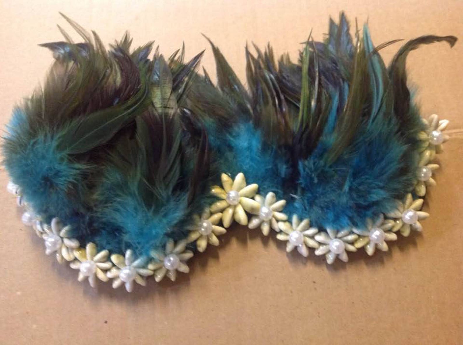 Feather Bra Top With Cowrie Shell Rosettes, Tahitian Dance Costume - Etsy