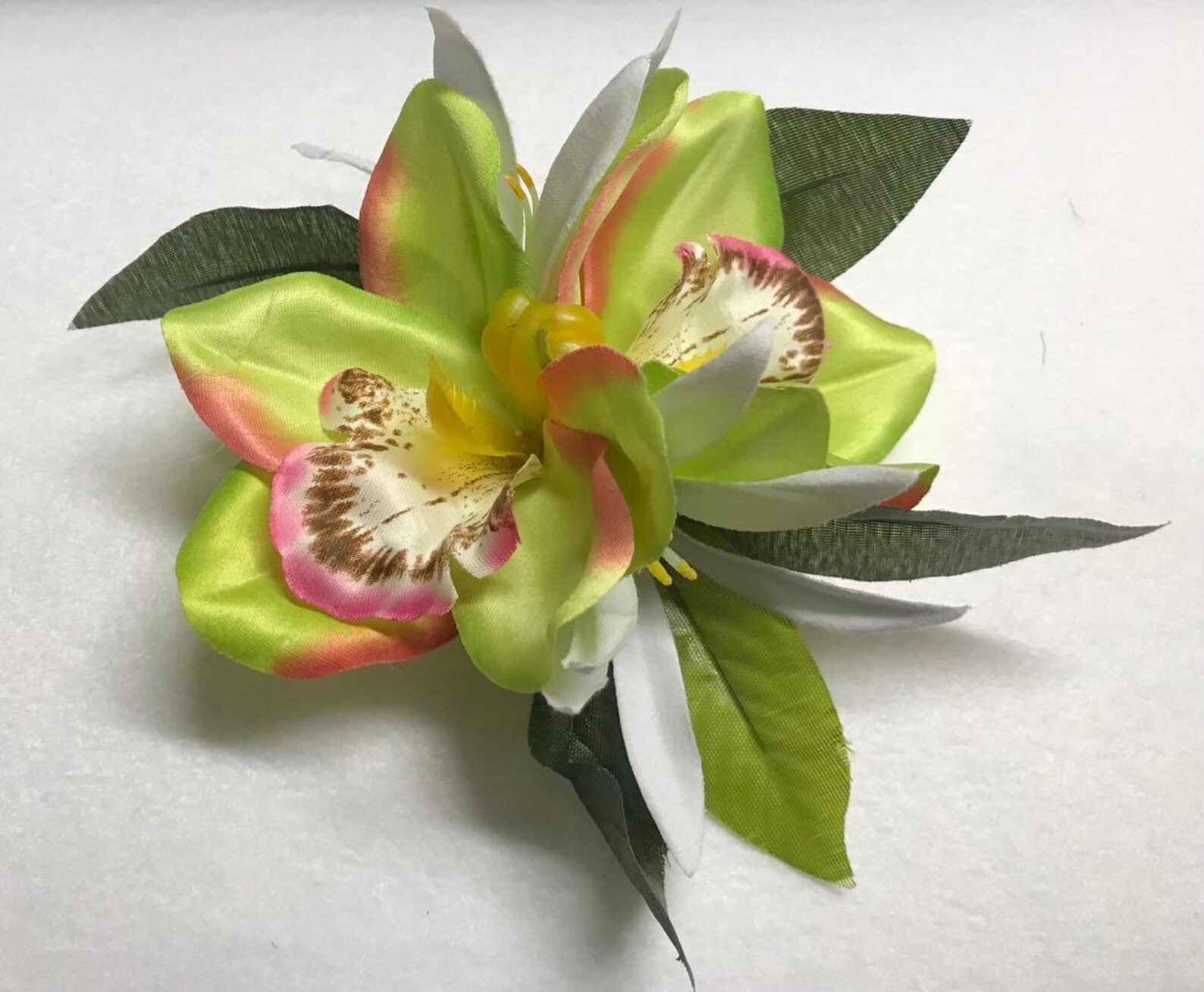 Hawaiian Double Silk Orchid Maile Leaves & Lily Flower Hair | Etsy