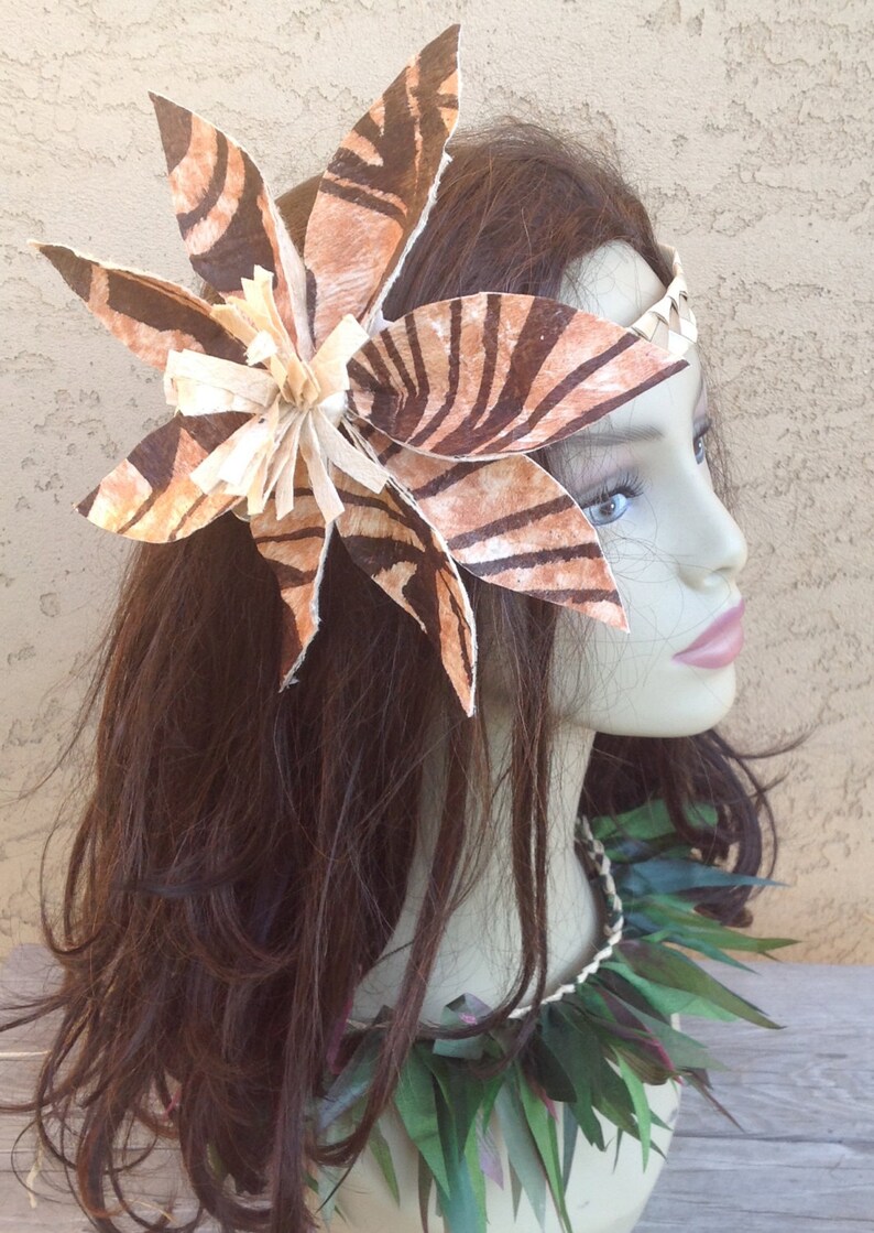 Authentic Tapa Cloth Flower On A Braided Palm Leaf. Simple | Etsy