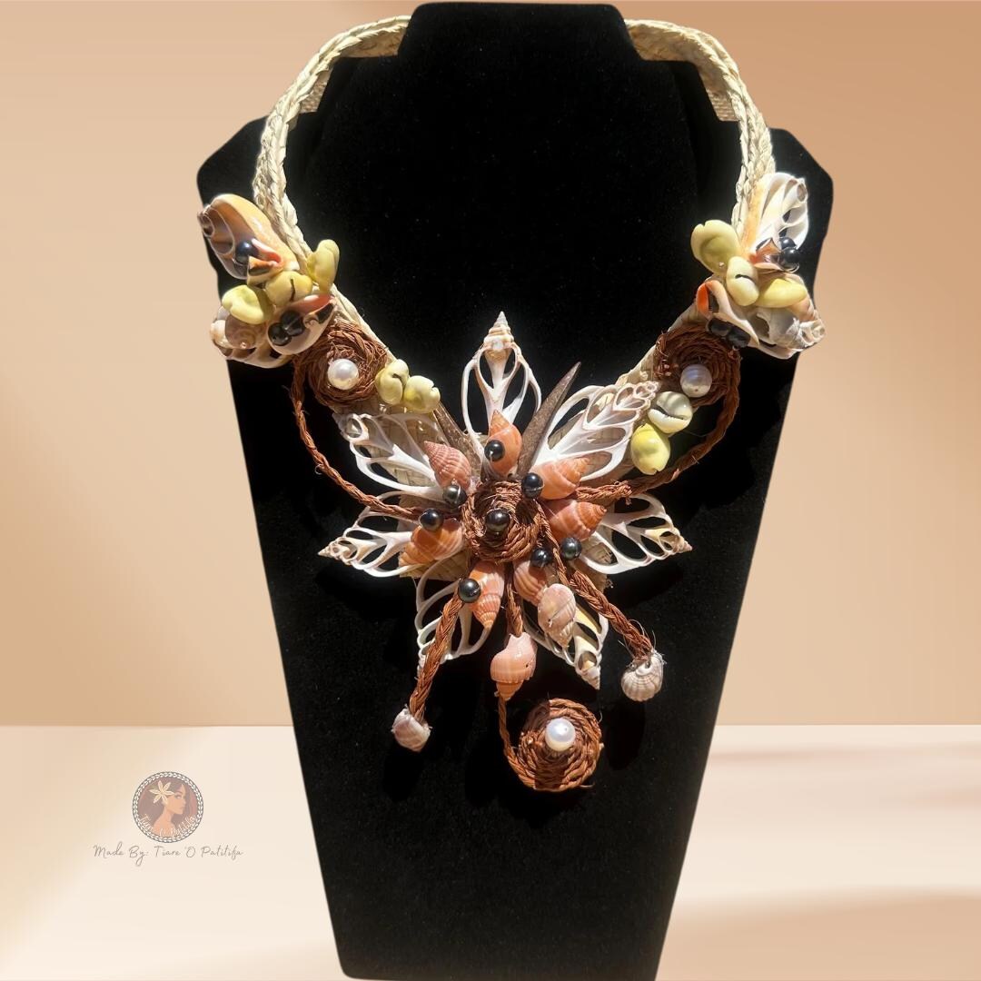 Polynesian Shell Necklace With Pearls, Coconut & Sennit – Handmade Island-inspired Jewelry - Etsy