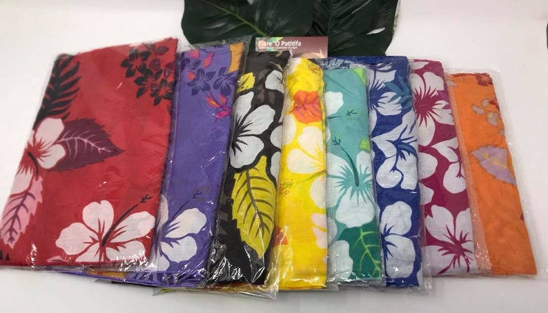 Hawaiian Fringeless Hibiscus Half Length Sarong. Rayon Sarong Measures ...