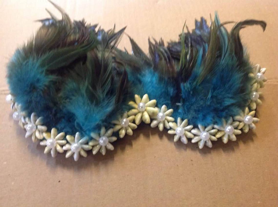 Feather Bra Top With Cowrie Shell Rosettes, Tahitian Dance Costume - Etsy