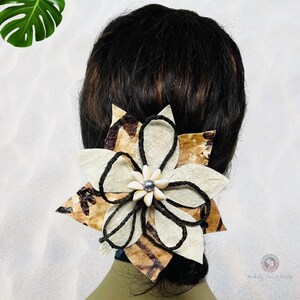 Polynesian Tapa Cloth Flower Hair Clip With Shells & Coconut Sennit ...