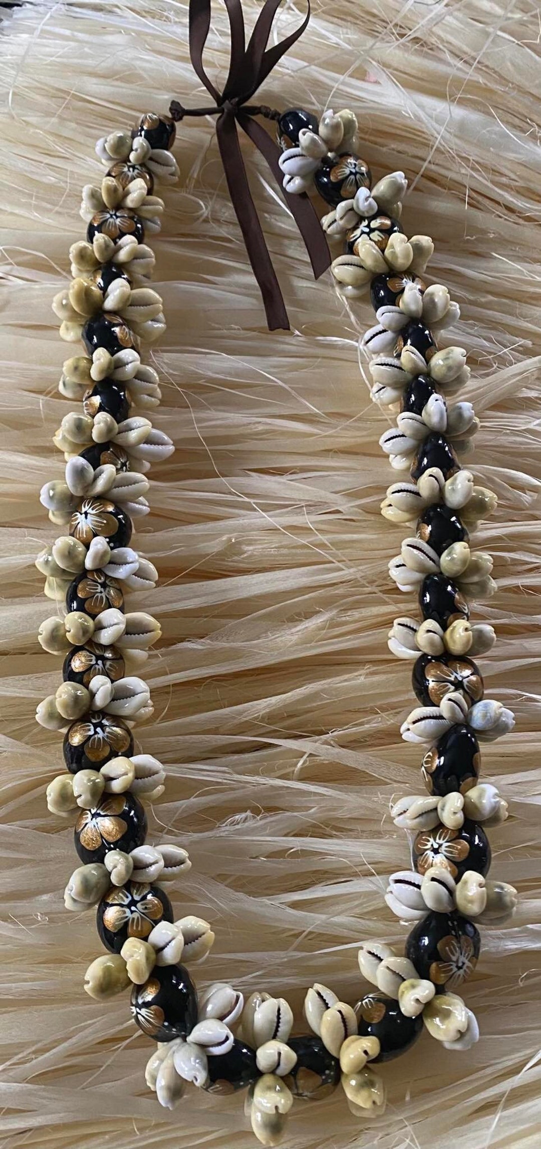 Hawaiian Kukui Nut Shell Lei or Necklace With Hand-painted Gold ...