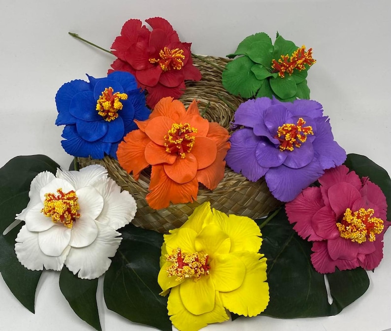 Hawaiian Double Hibiscus Flower With Hair Stick. Hawaiian - Etsy