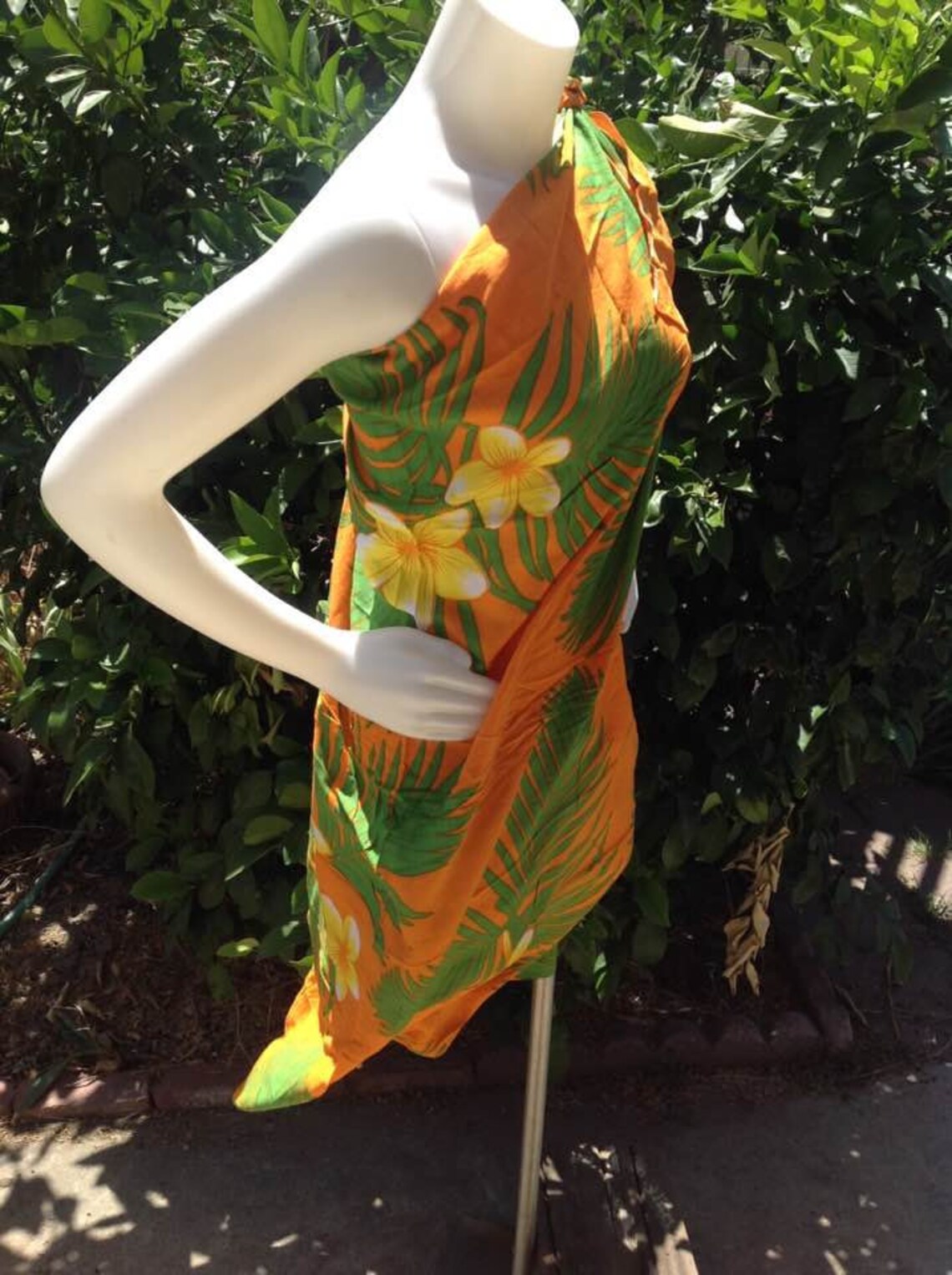 Hawaiian Orange Floral Print Sarong. Beach Wear, Luau. Full Length ...