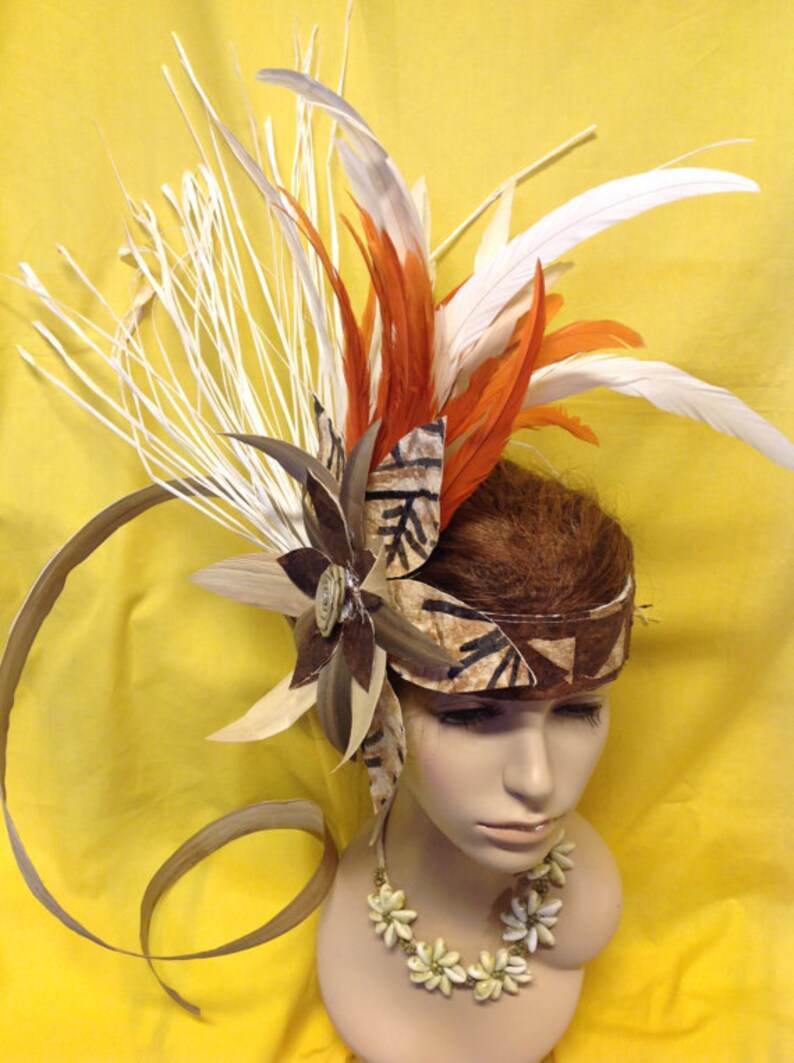 Tahitian and Cook Island Costume Headpiece..authentic Tapa Cloth and ...