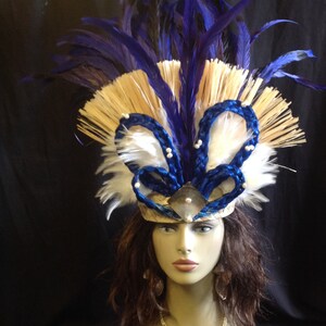 Tahitian and Cook Islands Costume Headpiece. Hau Grass, Feathers, FW ...