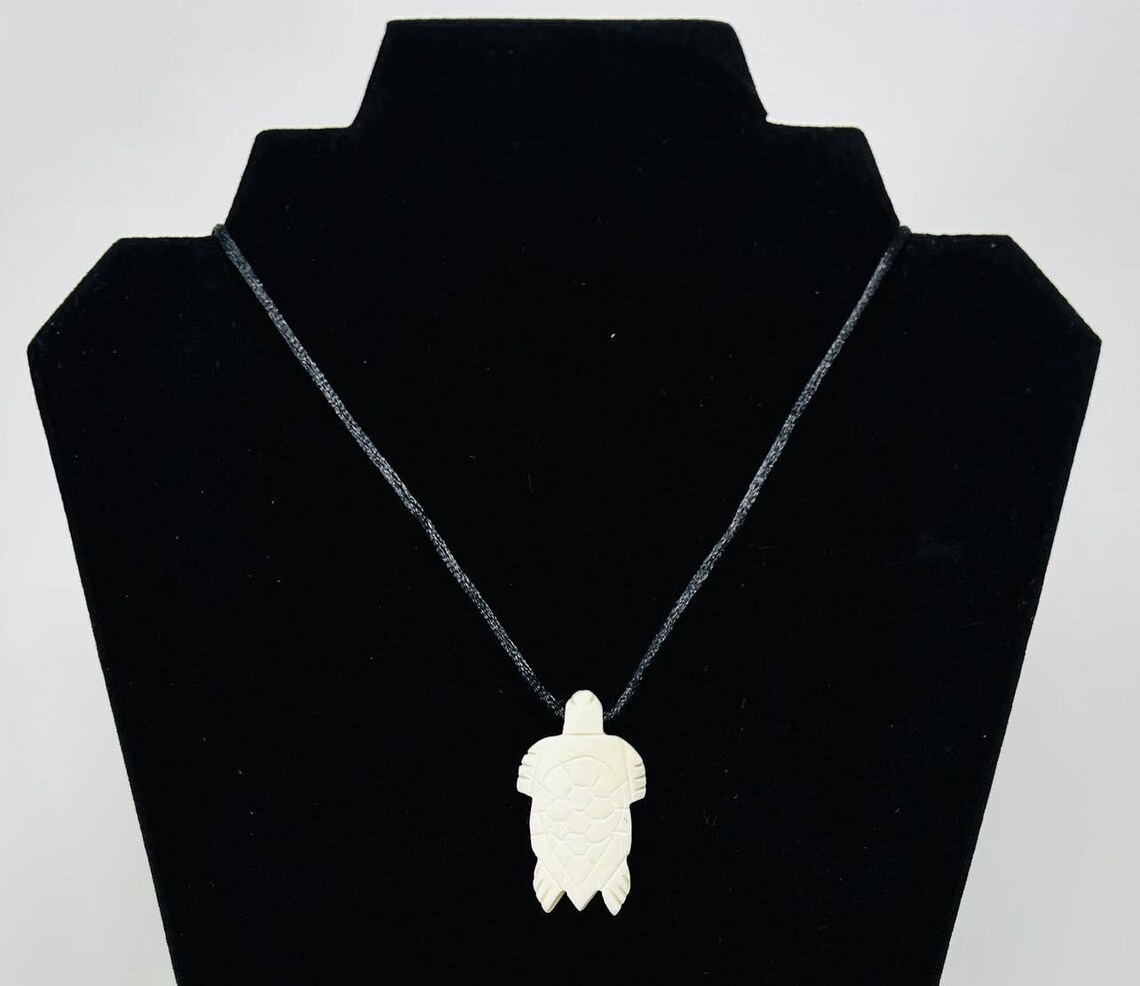 Medium Carved Turtle Design Necklace... White Buffalo Bone Necklace or ...
