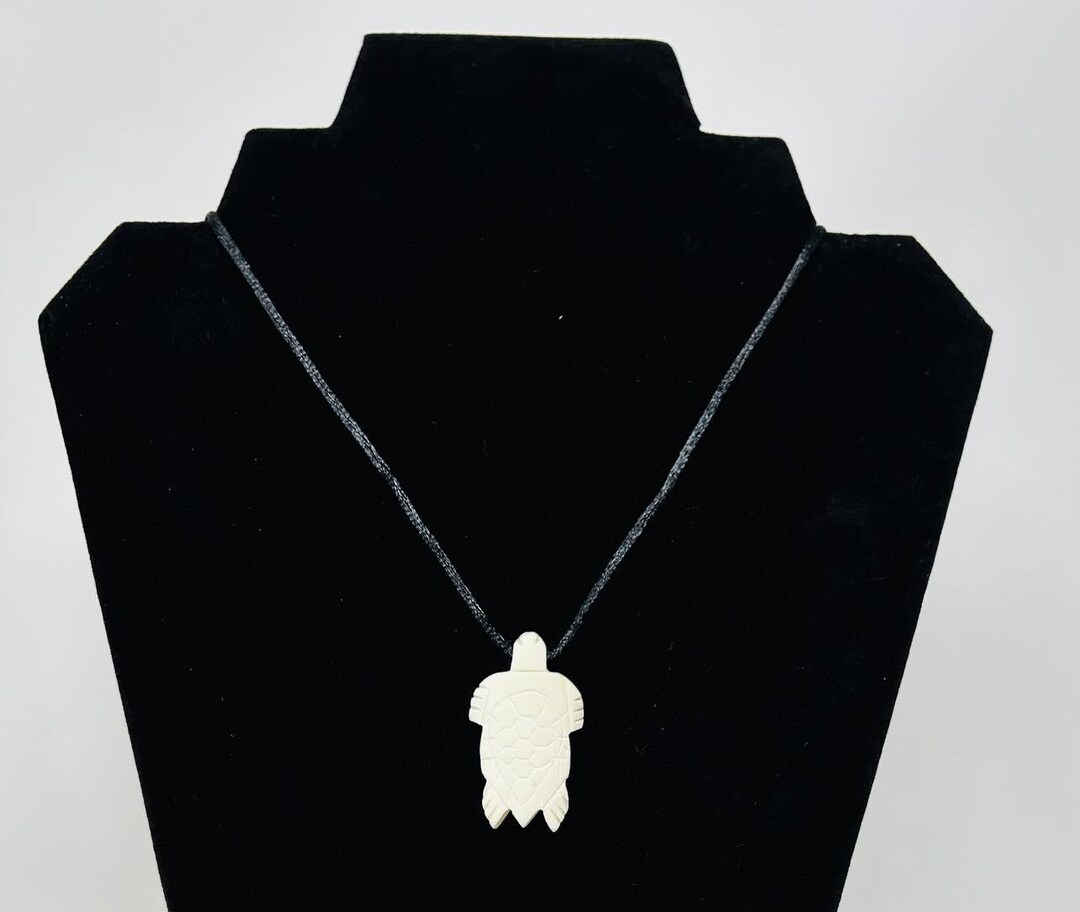 Medium Carved Turtle Design Necklace... White Buffalo Bone Necklace or ...