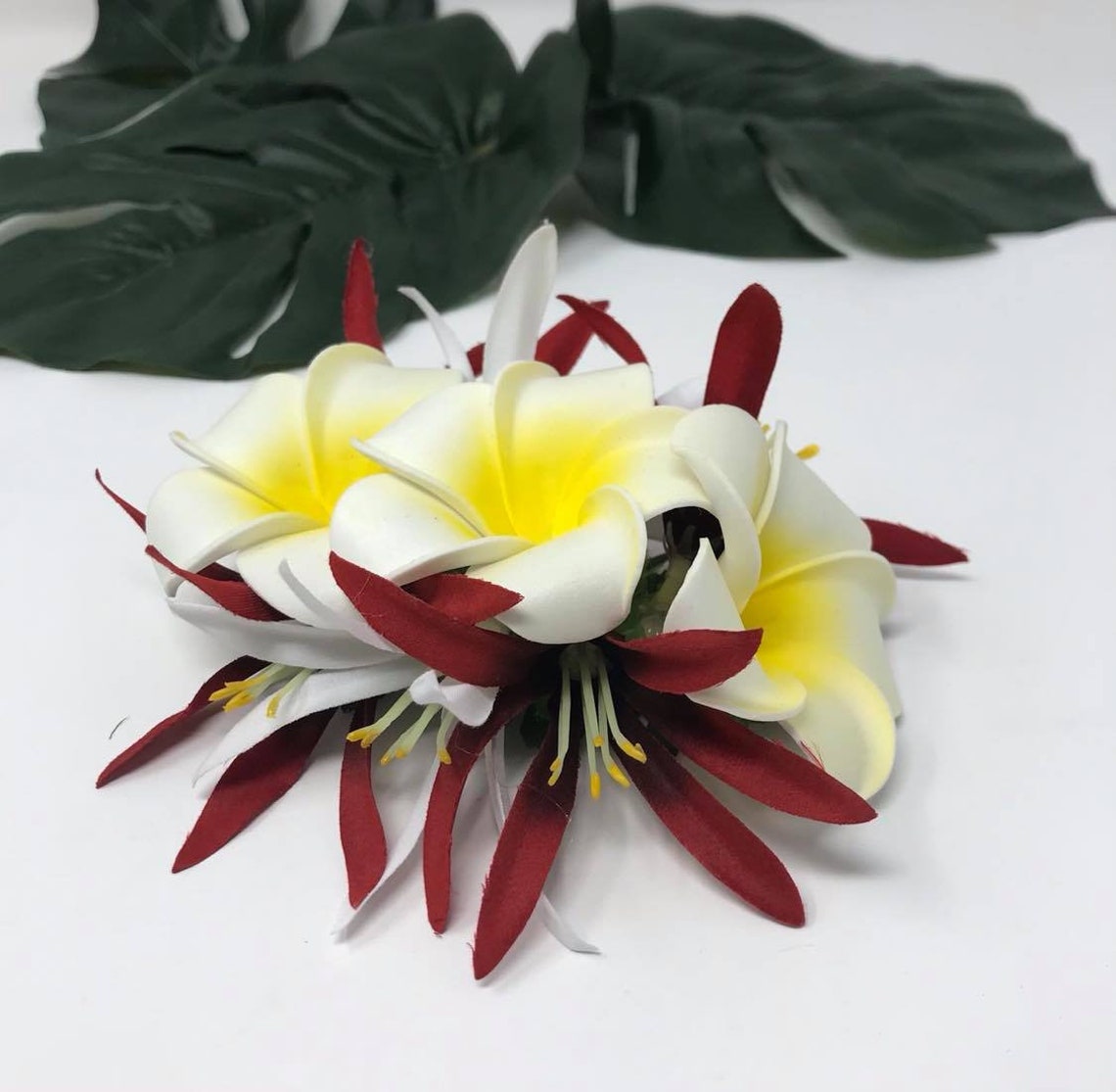 Hawaiian Triple Plumeria Flower Hair Clip. Wedding Flower, Bridesmaids ...