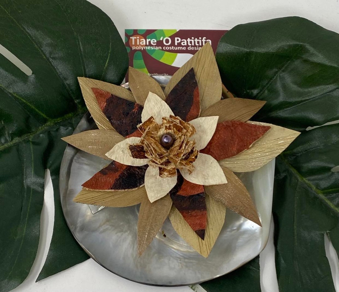 Authentic Polynesian Style Hair Flower. Authentic Tapa Cloth & Lauhala ...