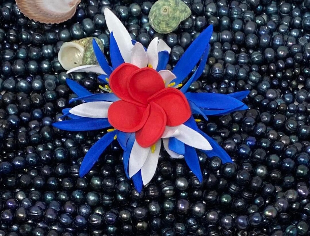 Samoan Sei/ Hair Clip. Beautiful Samoan Flag Color. Hawaiian Hair Clip ...