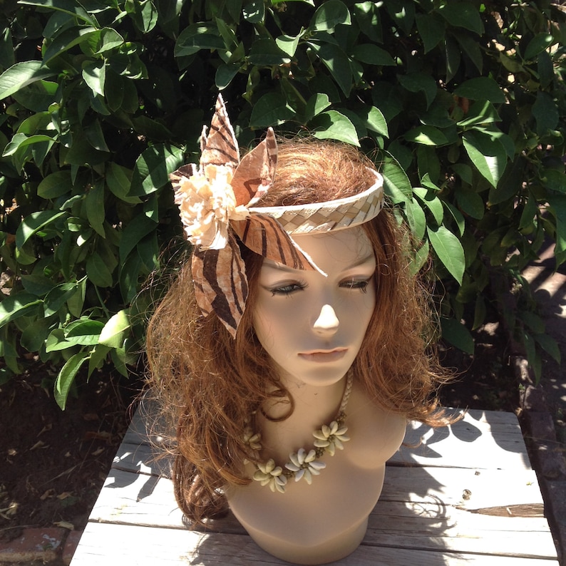 Authentic Tapa Cloth Flower On A Braided Palm Leaf. Simple | Etsy