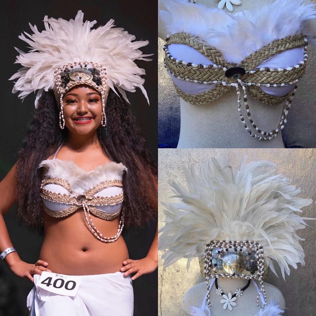 Cook Islands & Tahitian White Feather Costume Set. Perfect for Girls of ...