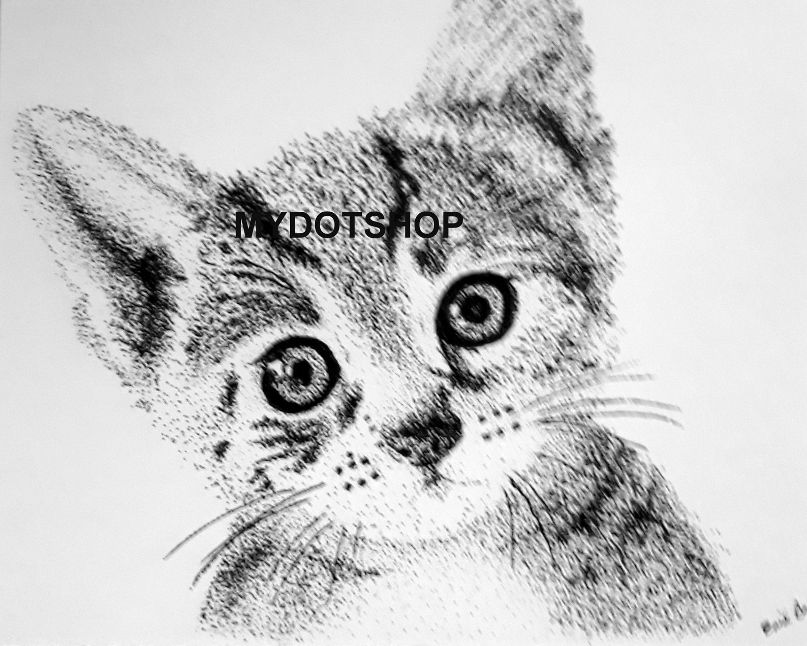 Mounted Giclee KITTEN Pointillism Print Free Shipping | Etsy