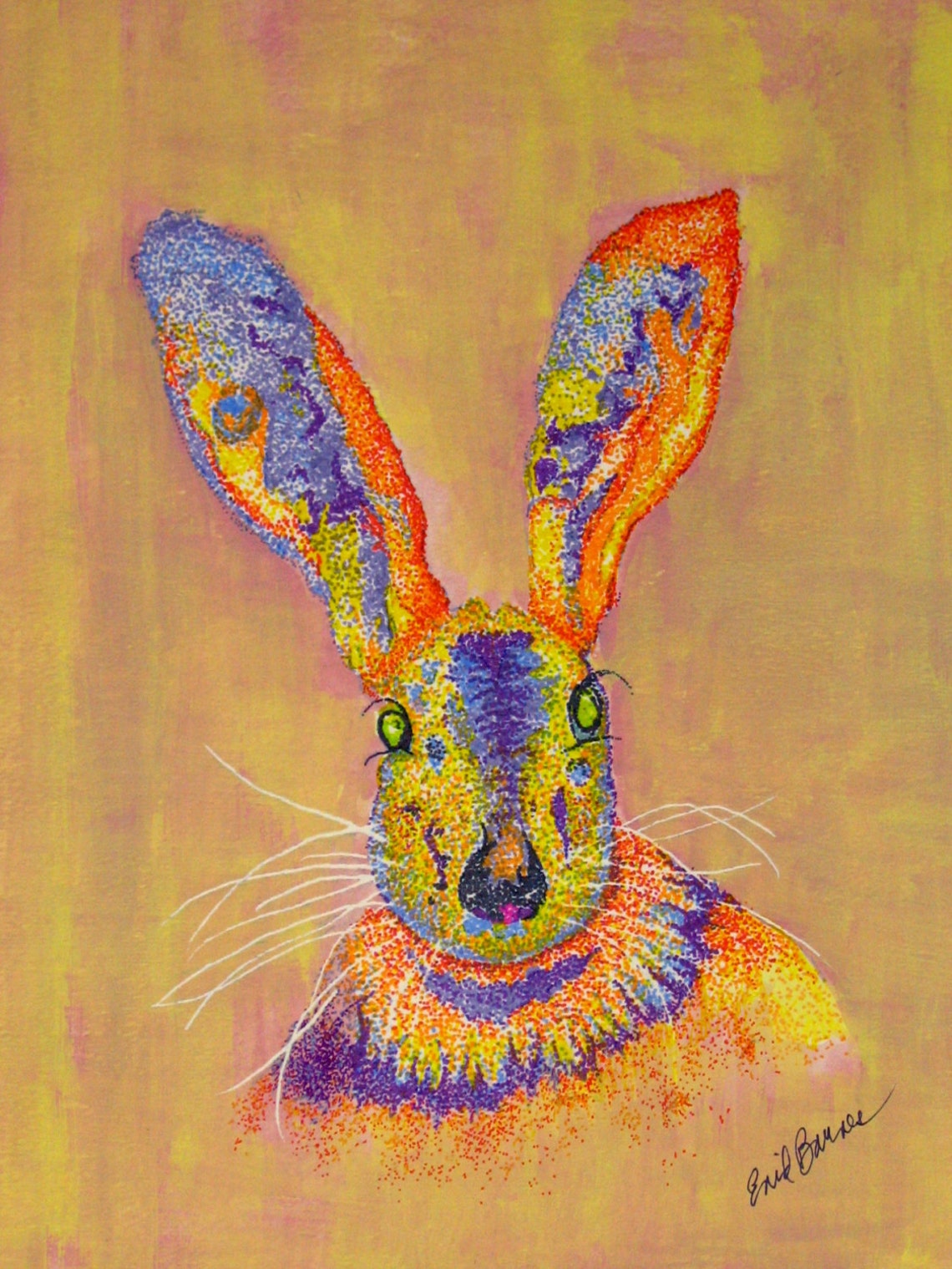 Original Jack Rabbit Portrait in Color and Pointillism Style 9 | Etsy