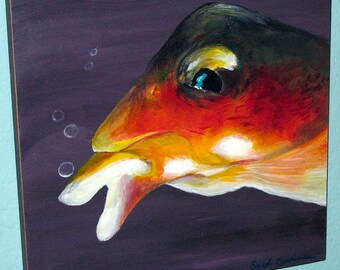 Original Acrylic SEMICIRCLE ANGEL FISH Painting With Bubbles | Etsy