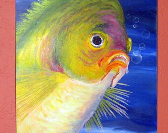 Original Acrylic SEMICIRCLE ANGEL FISH Painting With Bubbles | Etsy