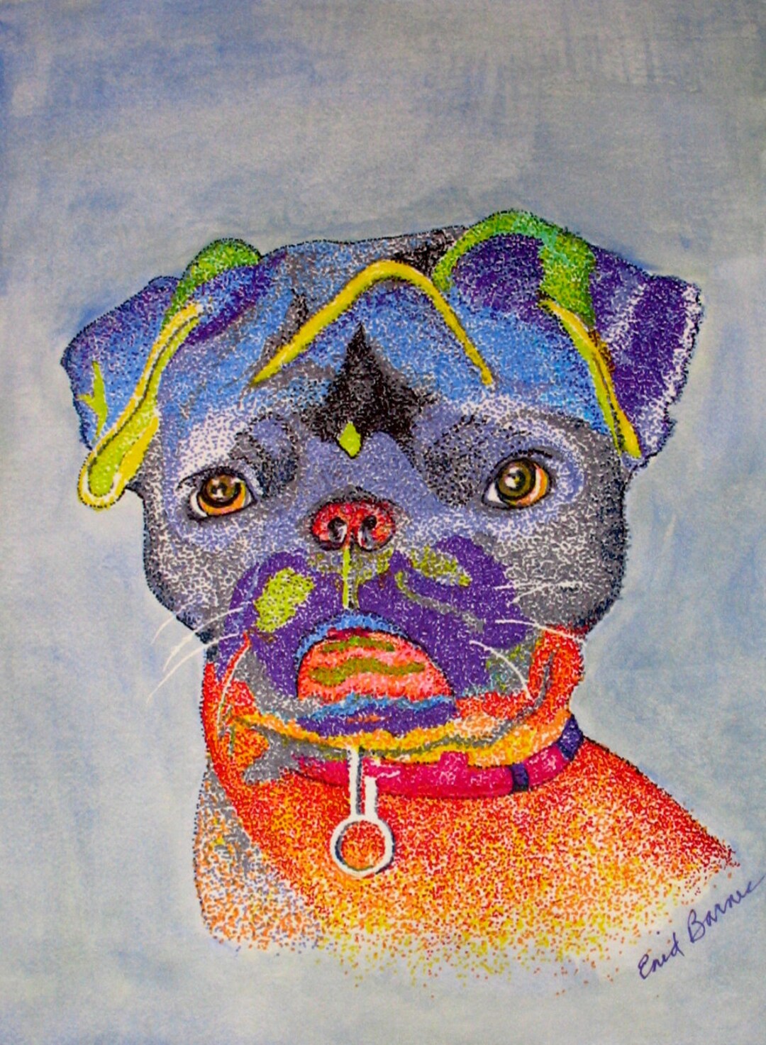 Original Clown Pug Portrait in Color and Pointillism Style 9 X 12 ...