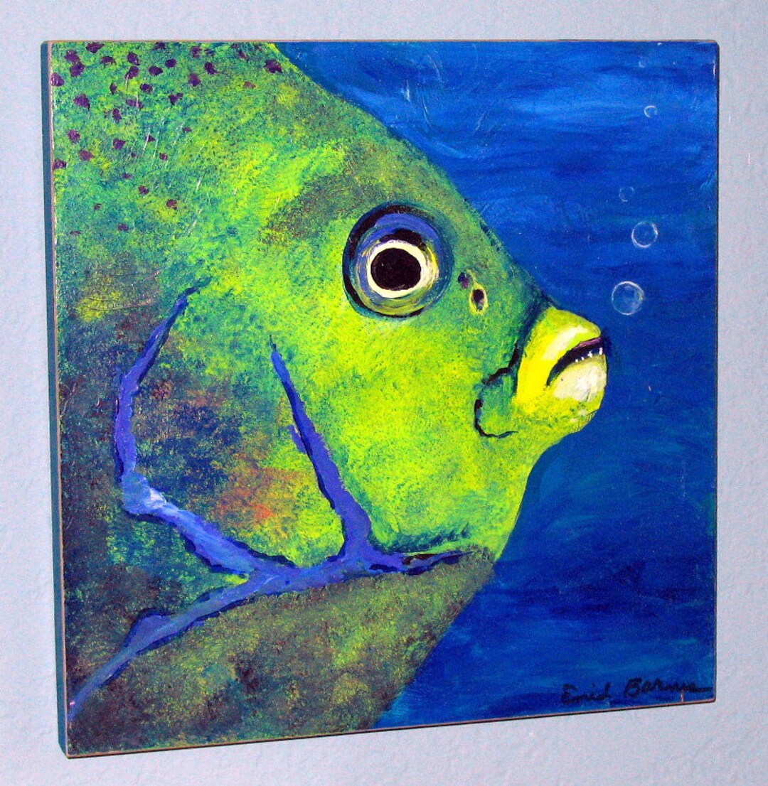 Original Acrylic SEMICIRCLE ANGEL FISH Painting With Bubbles - Etsy
