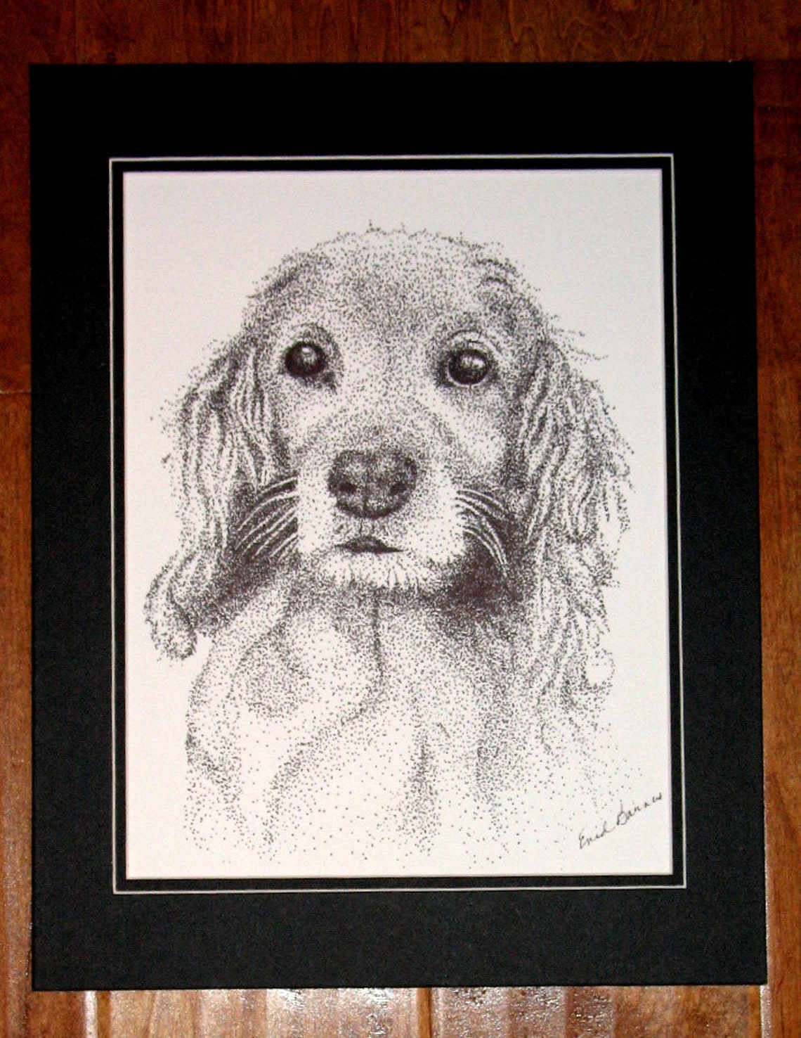 Original Cocker Spaniel Pointillism Pen and Ink Portrait Matted Drawing ...