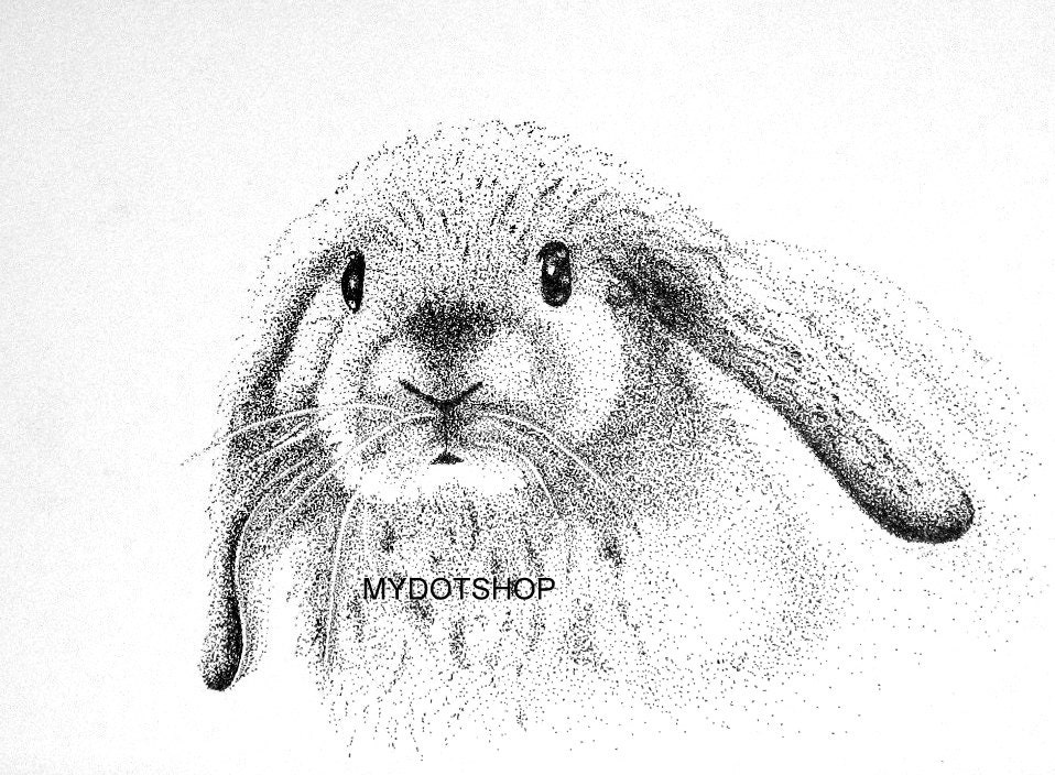 Original Pen and Ink Pointillism Drawing of a RABBIT - Etsy